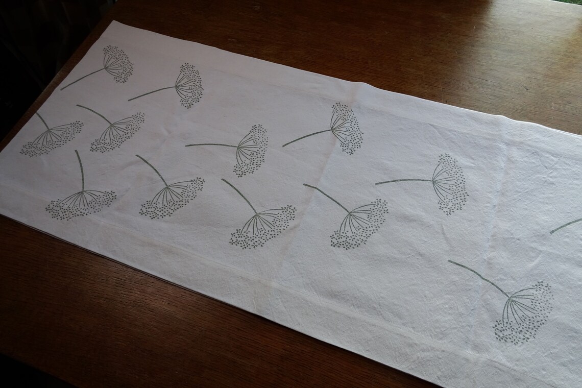 Extra Long Vintage French Linen Table Runner, Hand Block Printed ...