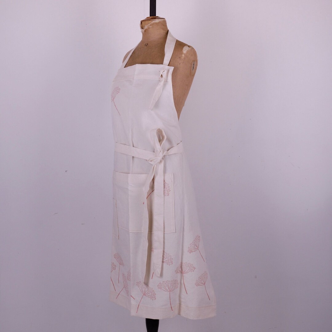 Large Cook's Apron, Hand Block Printed Vintage French Linen - Baking ...