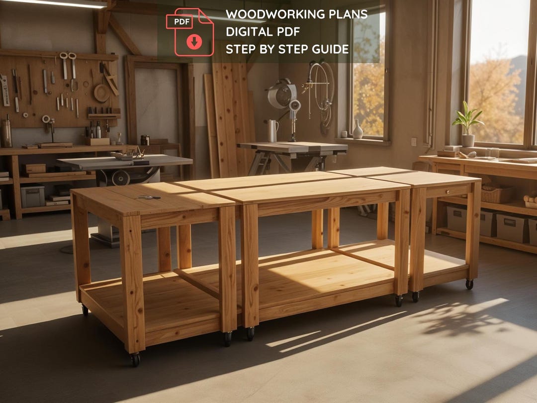 DIY Modular Workbench Set Plans, Mobile Benches on Wheels, Garage ...