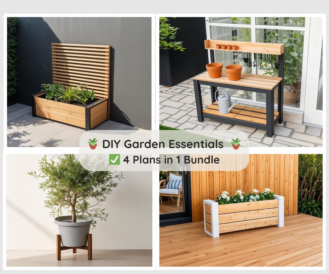 DIY Garden Plan Bundle – Raised Planter Box, Trellis, Potting Bench ...