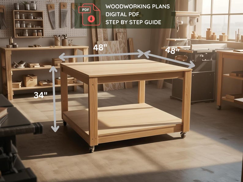 DIY Shop Workbench Plan | 48x48 Work Table on Wheels | Minimal Lumber ...