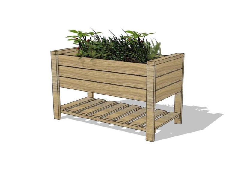 Large, Raised Planter Box With Shelf Plans, Flower Box With Storage, 5 ...