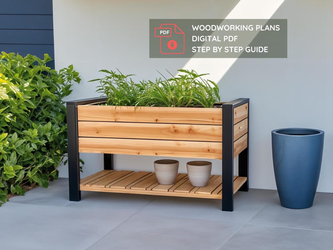Large, Raised Planter Box With Shelf Plans, Flower Box With Storage, 5 ...