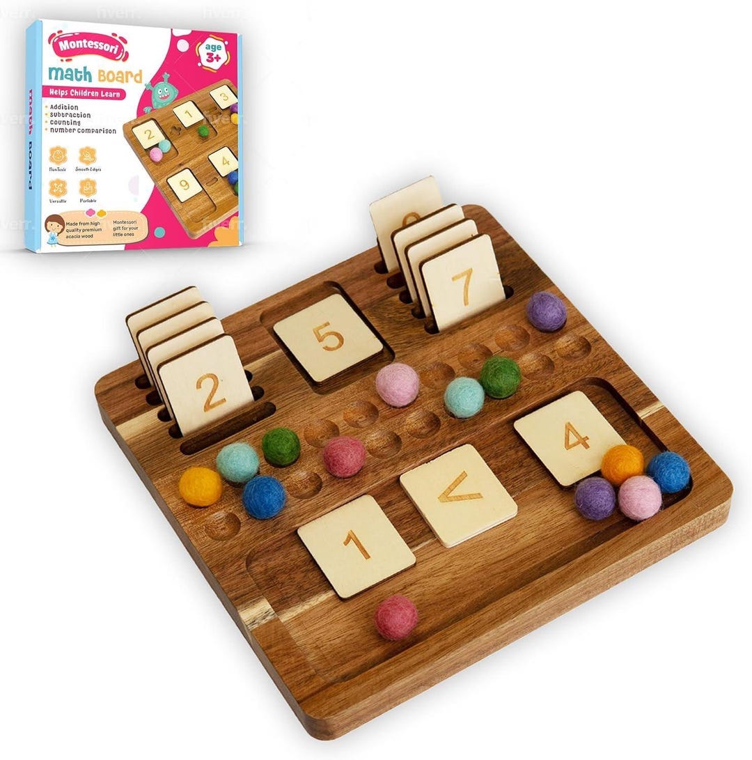 Montessori Gift Math Board: Acacia Wood Addition & Subtraction Game - Etsy