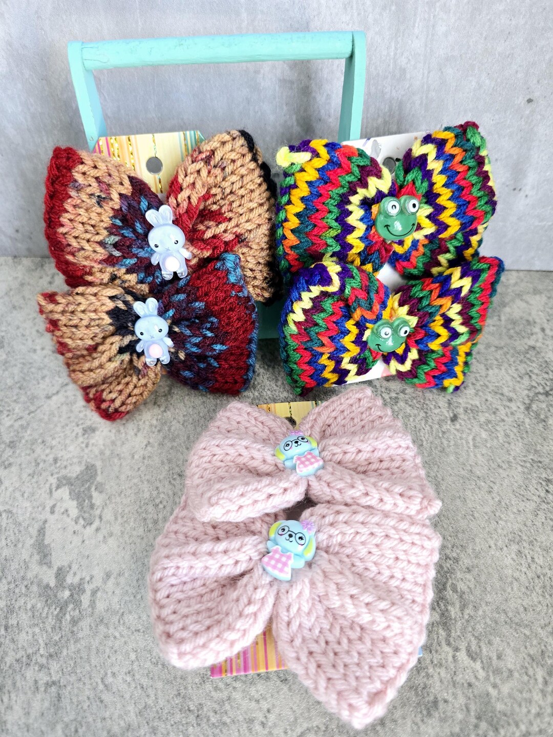 Kawaii Hair Bow Sets, Colorful Knit Hair Ties, Hair Ties, Hair Bows ...