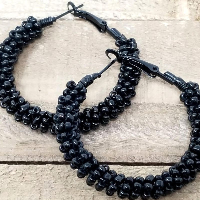 Black Hoop Earrings - Etsy
