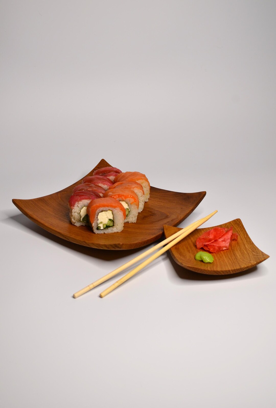 Japanese Style Wooden Plate Set: Square Oak Sushi Plate, Handmade Decor ...