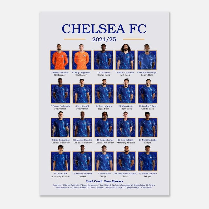 Chelsea FC 2024/2025 Squad Poster - Complete Team Print on Premium ...