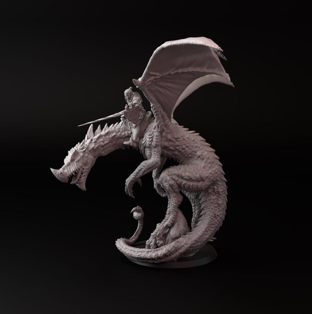 Resin Printed Miniatures- Lesser Dragon With Nobel Elf Rider-28mm - Etsy