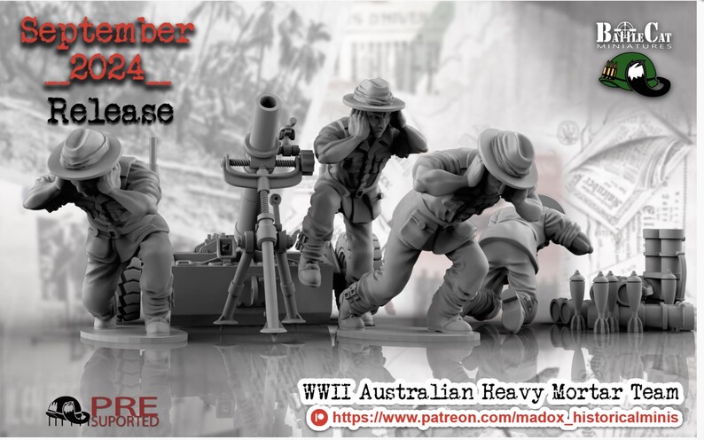 28mm World War 2- Resin Printed WWII Australian Heavy Mortar (3 Pack ...