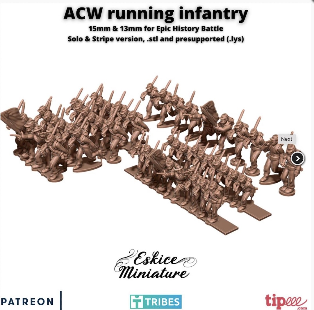Resin Printed Miniatures- American Civil War- ACW Running Infantry ...