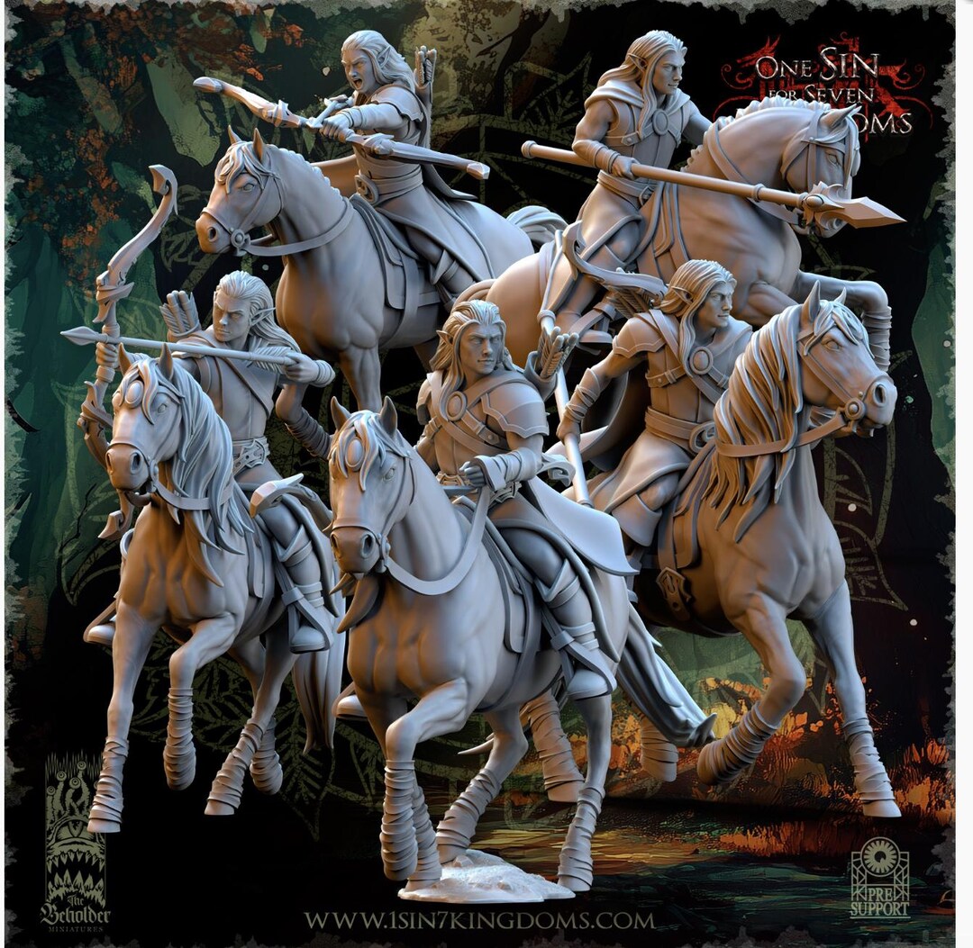 Resin Fantasy Models- Evergreen Elves Meadow Riders -28mm Heroic Scale ...