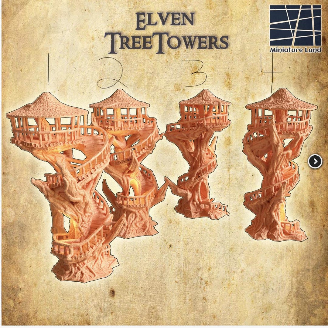 28mm PLA Printed Terrain Elven Tree Towers (4 Pack) - Etsy
