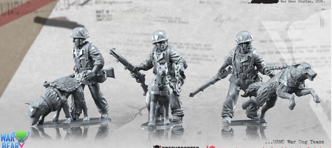 28mm World War 2- Resin Printed WWII USMC War Dog Teams (6 Figures) - Etsy