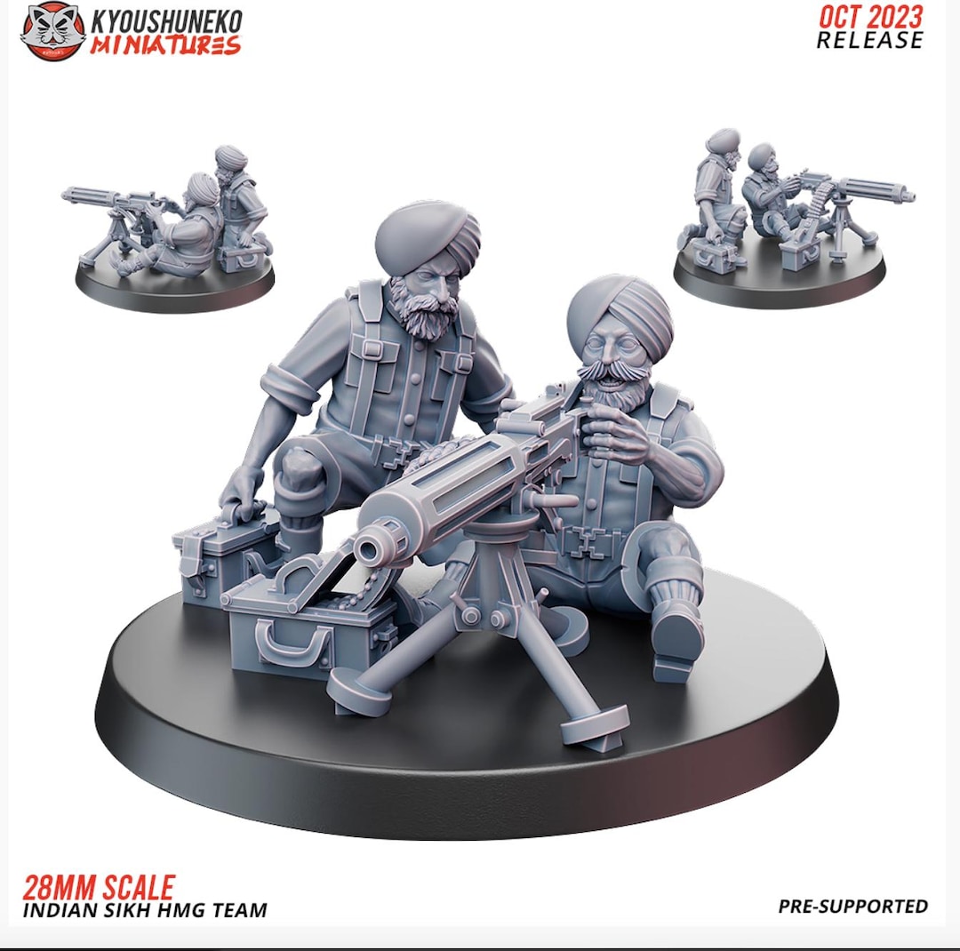 28mm Resin Printed Second World War- Weird War- HMG Team - Indian Sikh ...