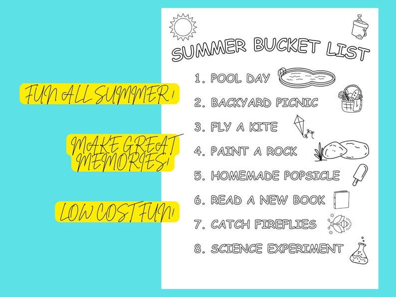 Kids Summer Bucket List Printable - Fun Summer Activities Checklist for ...