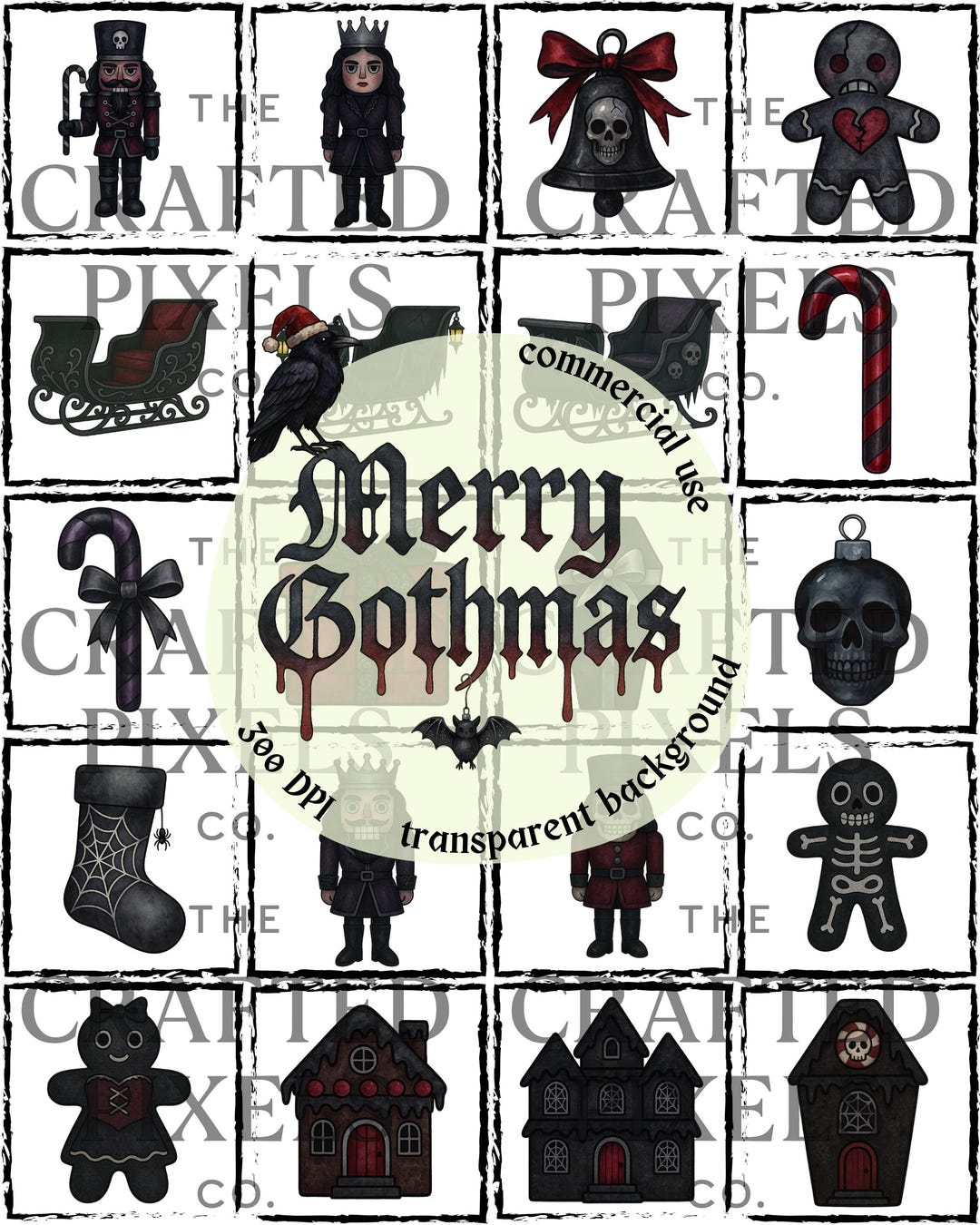 Gothmas Clipart Set | 40 Dark Gothic Christmas Pngs | Black Holiday ...