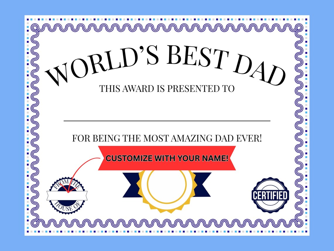 World’s Best Dad Certificate Printable – Father’s Day Gift From Kids ...