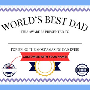 World’s Best Dad Certificate Printable – Father’s Day Gift From Kids ...