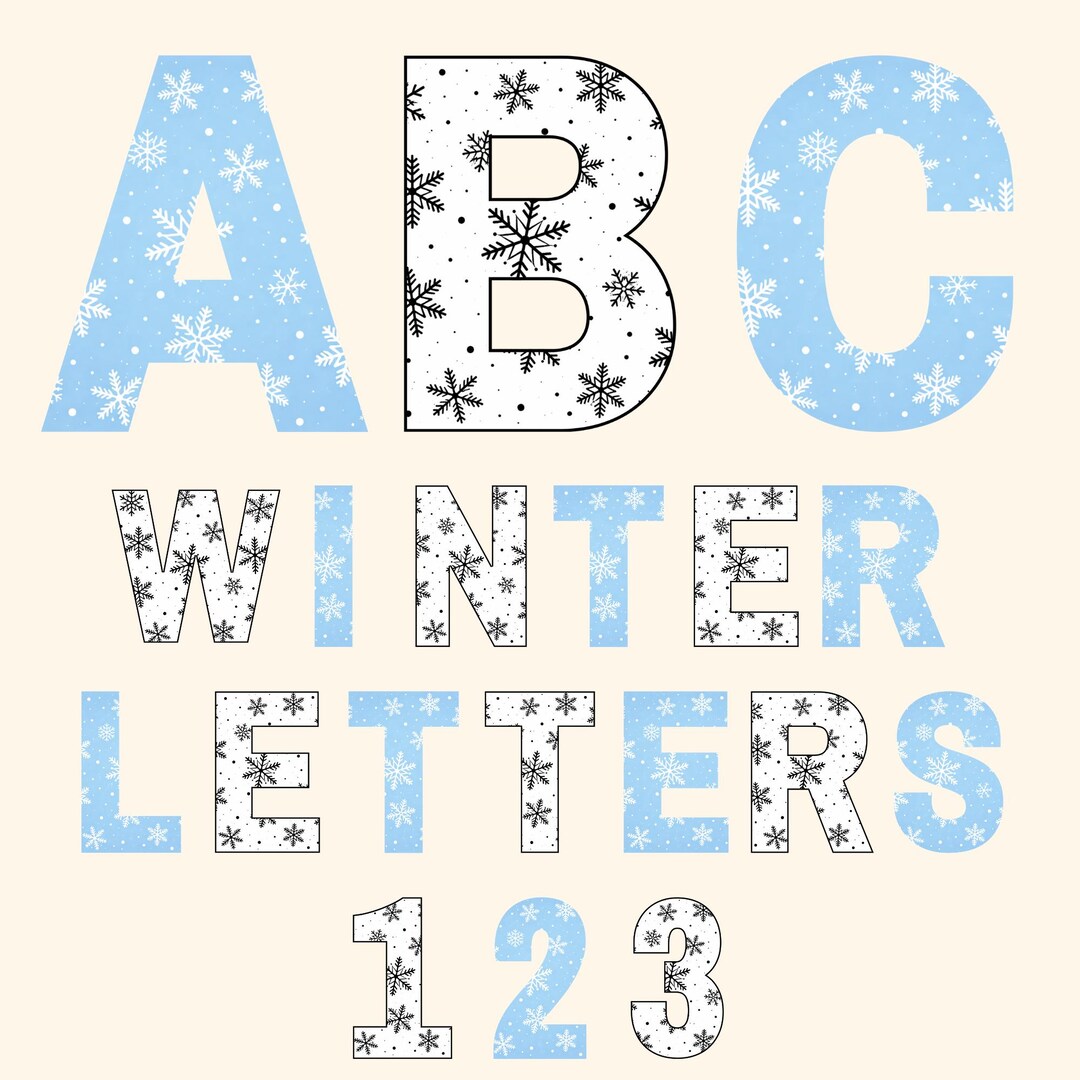 Winter Alphabet Clipart Bundle | Snowflake Letters A–Z and Numbers 0–9 ...