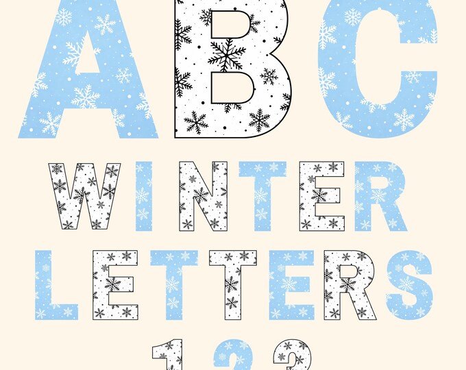 Winter Snowflake Alphabet Clipart: Blue Invitation Letters (PNG ...