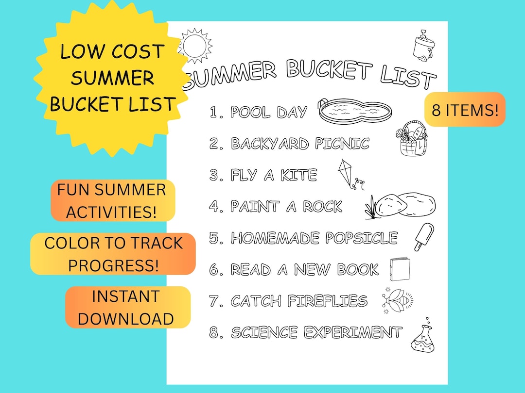 Kids Summer Bucket List Printable - Fun Summer Activities Checklist for ...
