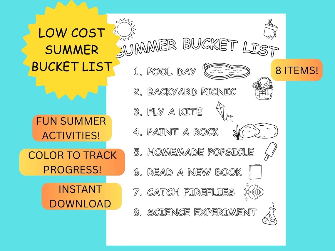 Kids Summer Bucket List Printable - Fun Summer Activities Checklist for ...