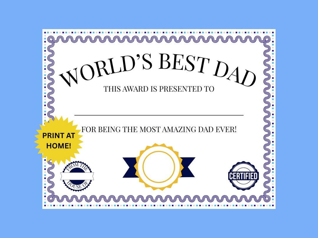 World’s Best Dad Certificate Printable – Father’s Day Gift From Kids ...
