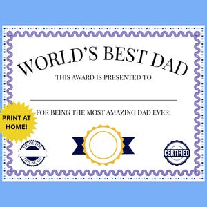 World’s Best Dad Certificate Printable – Father’s Day Gift From Kids ...