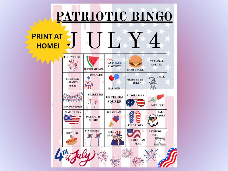 Kids 4th of July Bingo Printable | I Spy Independence Day Activity ...