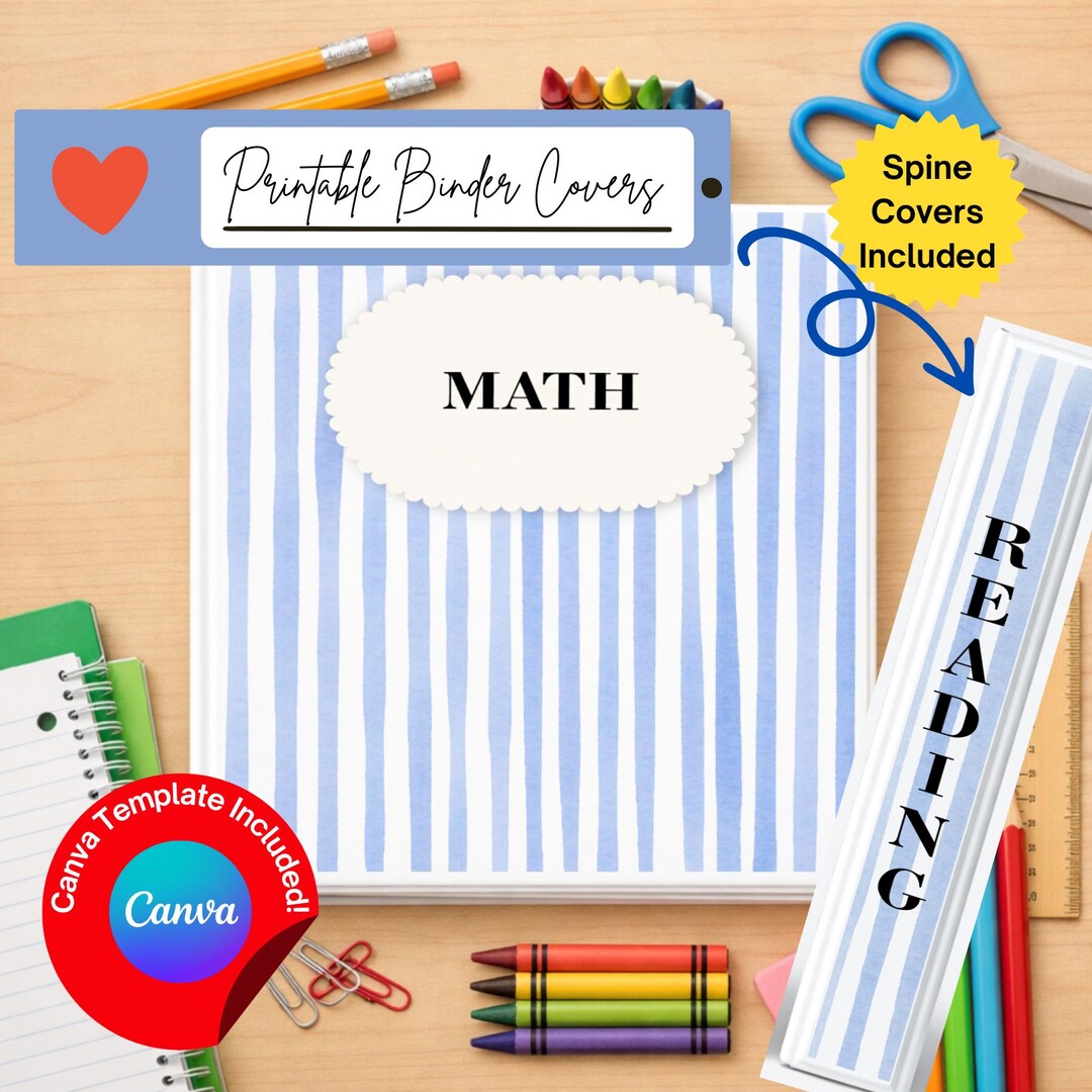 Blue Printable Binder Covers for School | Editable Canva Binder Cover ...