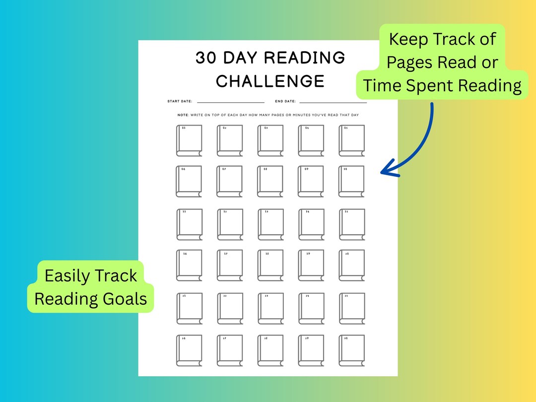 30-day Reading Challenge Printable | Reading Tracker | Book Lover Gift ...