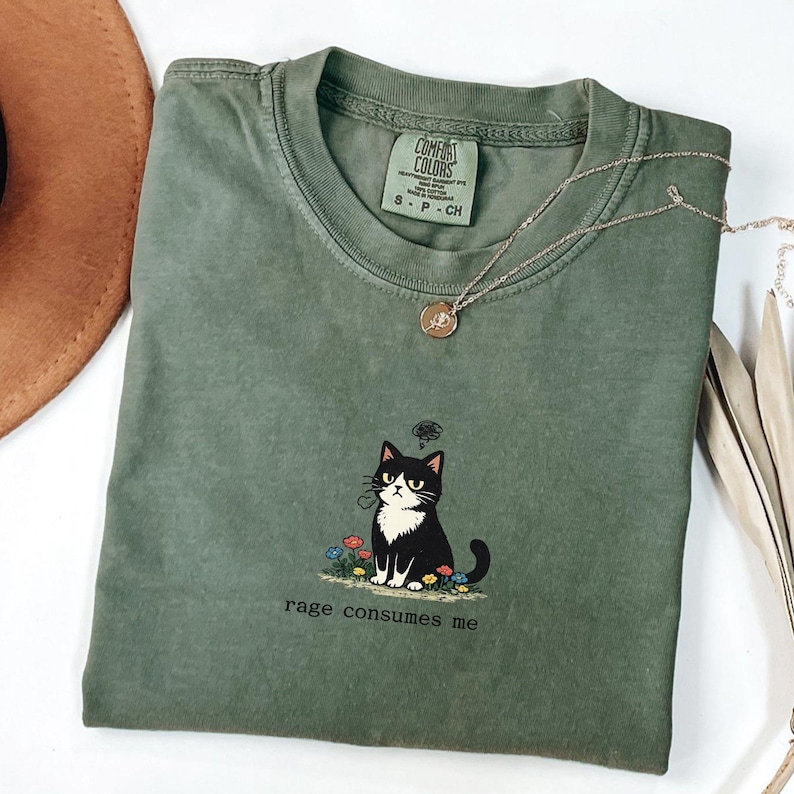 Comfort Colors® Funny Cat Meme Shirt, Rage Consumes Me, Oversize, Women ...