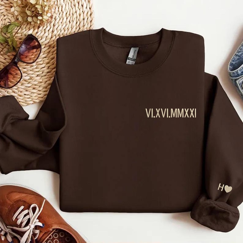 Custom Roman Numeral Sweatshirt Set, Embroidered Couple Anniversary ...