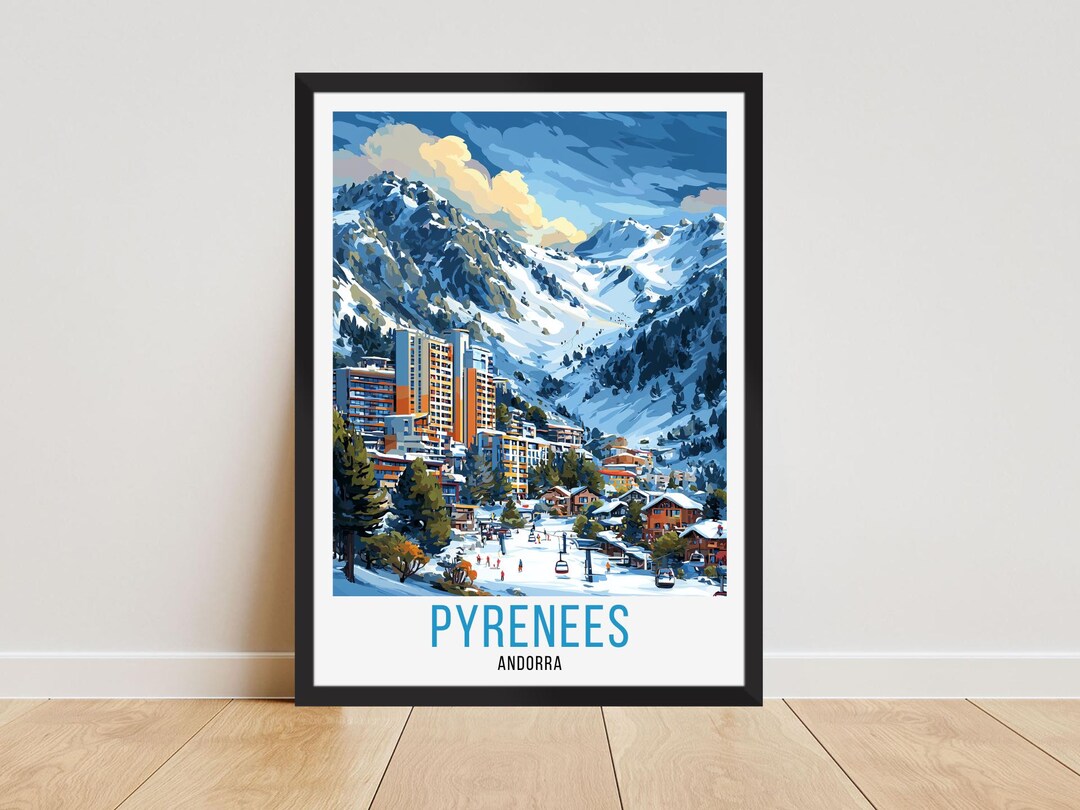 Pyrenees Travel Poster, Pyrenees Ski Resort Travel Print, Pyrenees ...