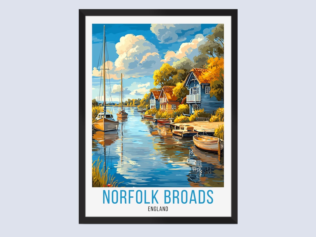 Norfolk Broads Travel Poster, Norfolk Broads Travel Print, Norfolk ...