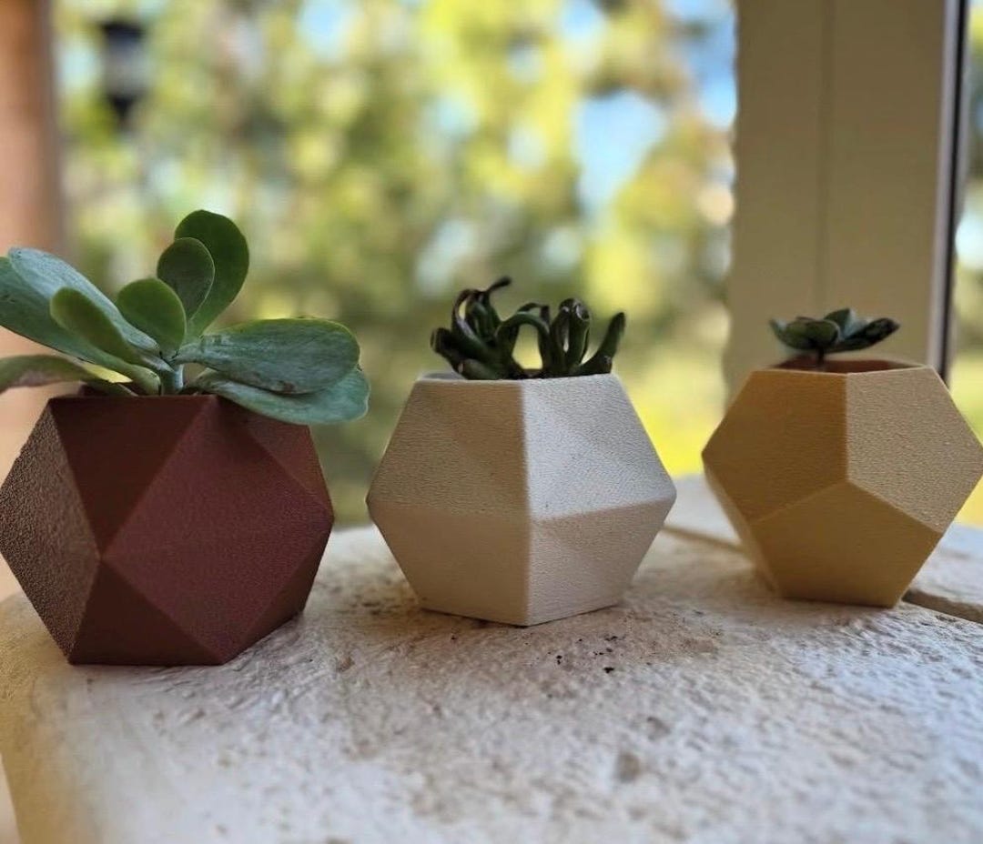 Geo Trio Planter Set – 3D Printed Geometric Succulent Pots, Modern Mini ...