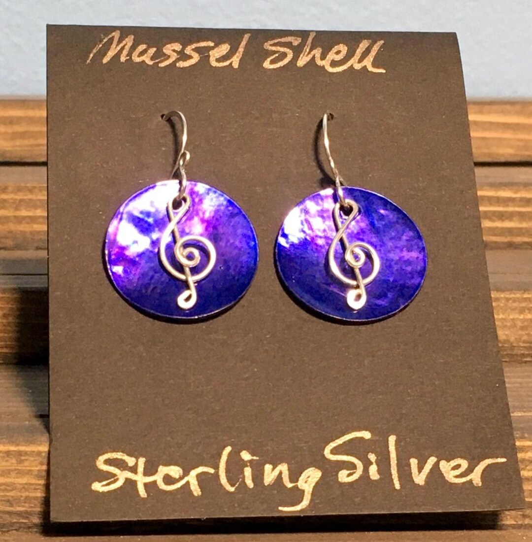 Treble Clef, With Bold Blue Background, Sterling Silver Earrings - Etsy