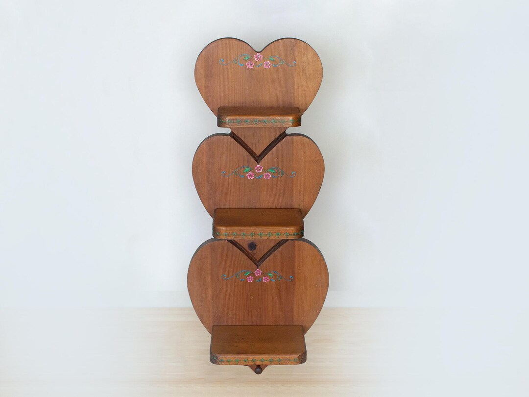 Cottagecore Heart Wall Shelf Vtg Wood Hanging Shelf With Hand Painted ...