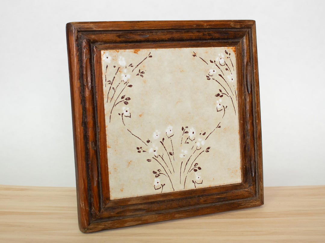Vtg Hand Painted Tile Trivet Ceramic Tile in Wood Frame Rustic ...