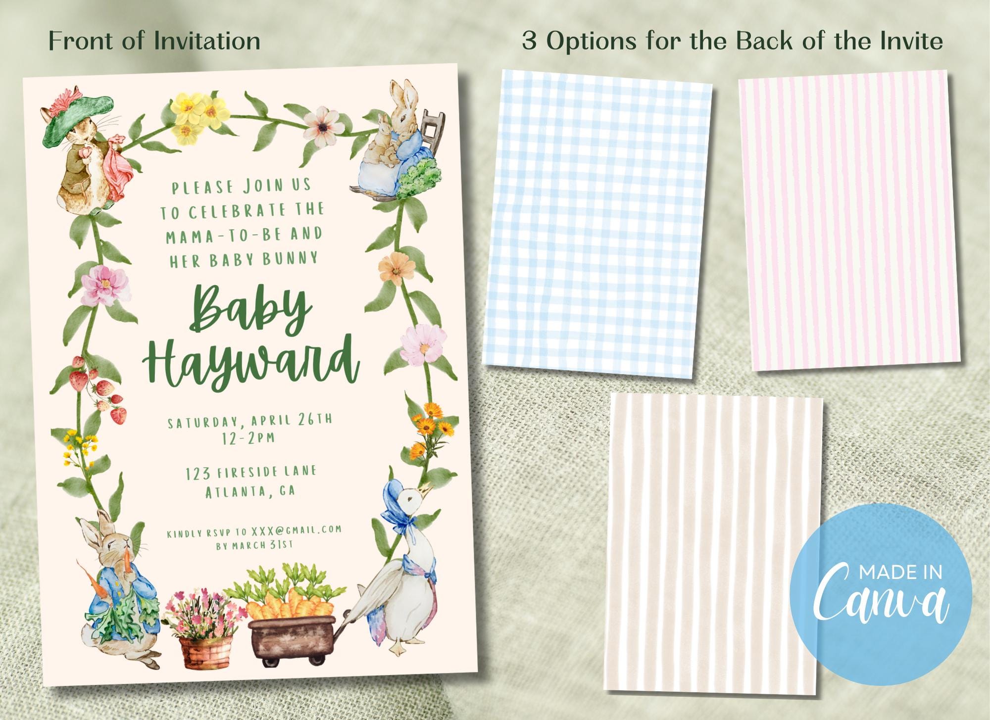 Peter Rabbit Baby Shower Invitation Template - Etsy