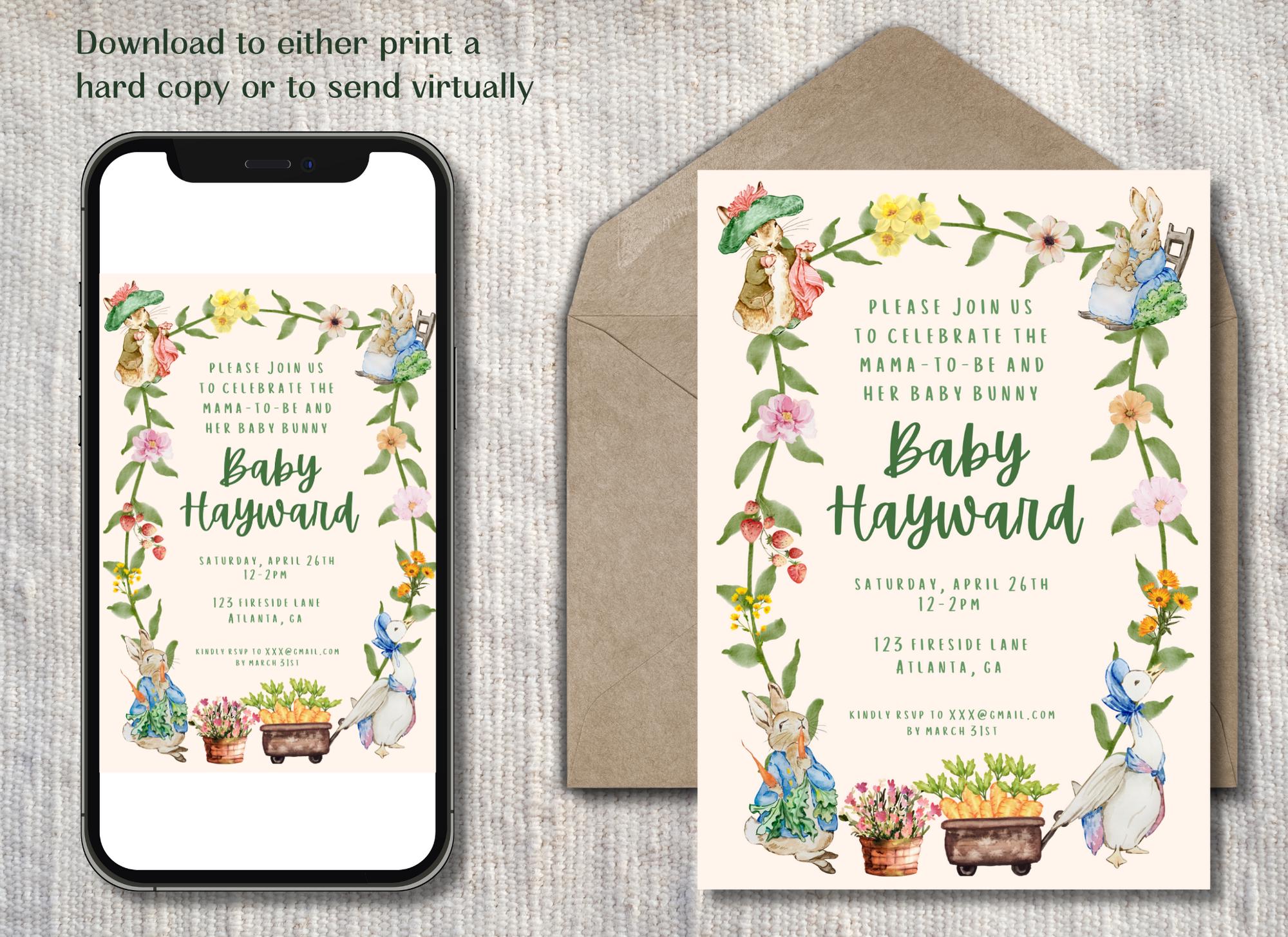 Peter Rabbit Baby Shower Invitation Template - Etsy