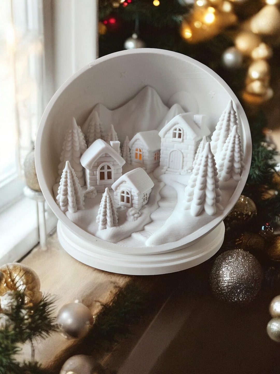 3D Printed Snow Globe With Winter Village Scene , PLA Decorative Object ...