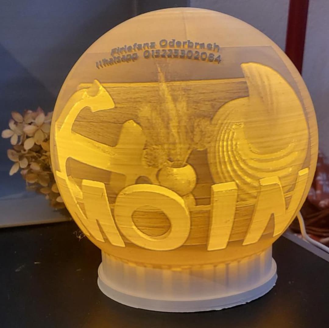Personalized Lithophane 3D Lamp: Wish Photo/text as Illuminated Sphere ...
