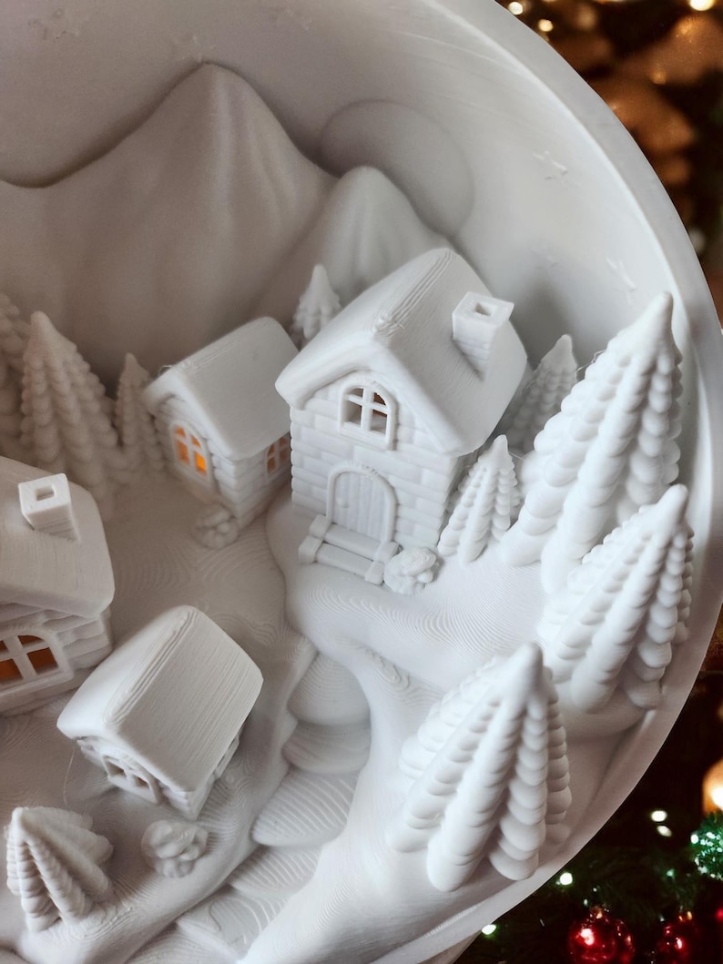 3D Printed Snow Globe With Winter Village Scene , PLA Decorative Object ...