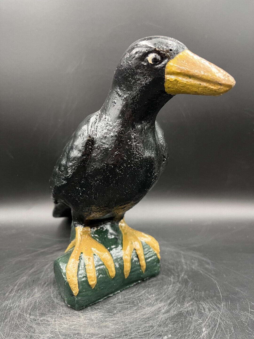 Crow Cast Stone Statue on Green Branch - Etsy