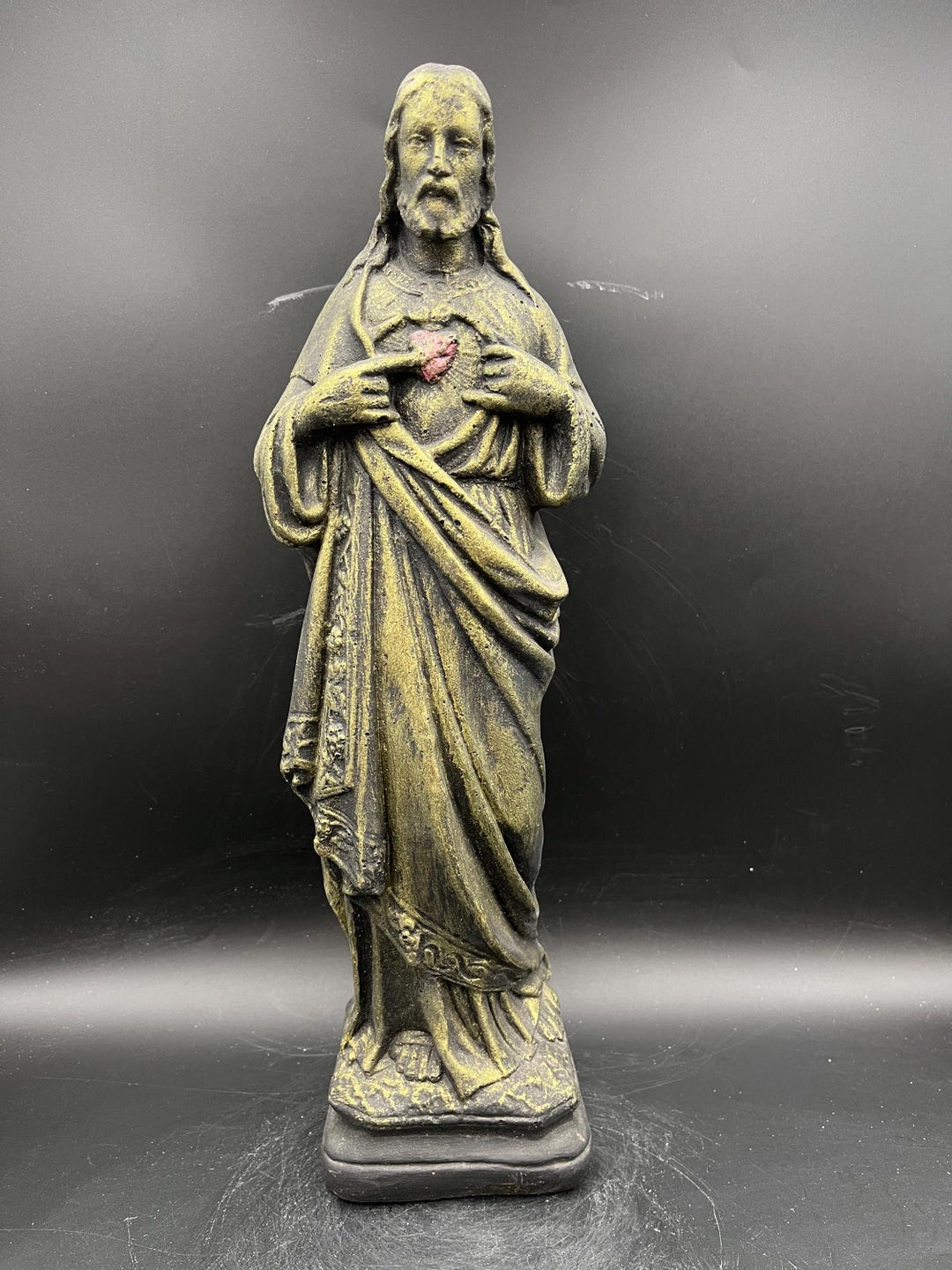 Jesus Sacred Heart Statue Cast Stone Painted Bronze - Etsy