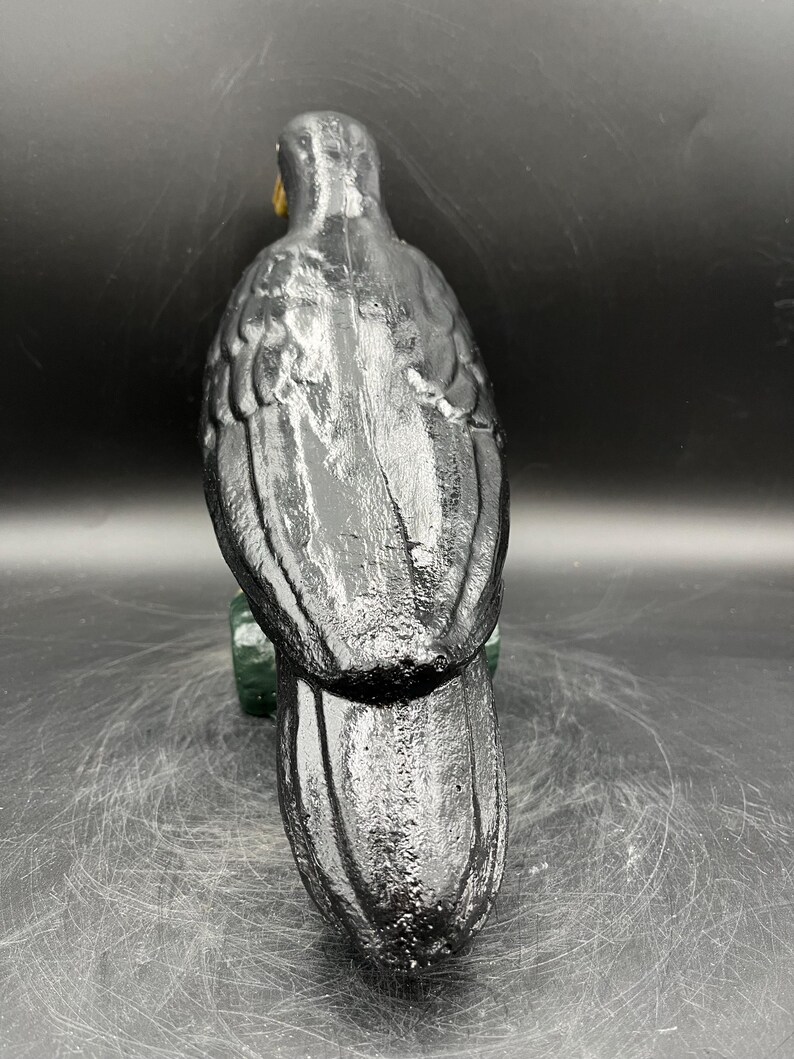 Crow Cast Stone Statue on Green Branch - Etsy