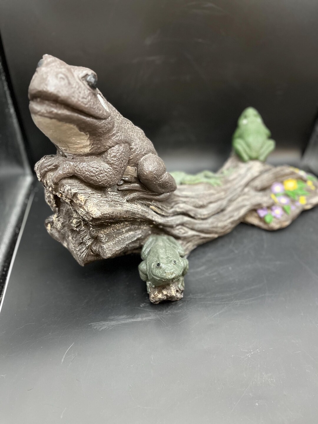 Frogs 4 Frogs on Log Cast Stone Statue Painted - Etsy