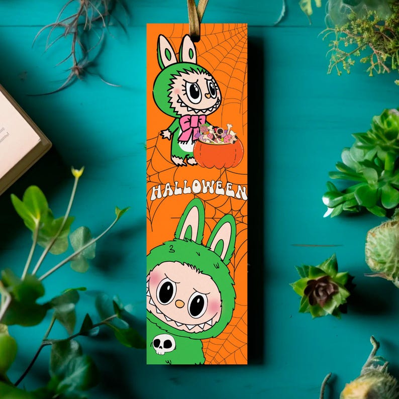 Labubu PNG Bookmarks Printable, Cute Halloween Bookmark Set, Halloween ...
